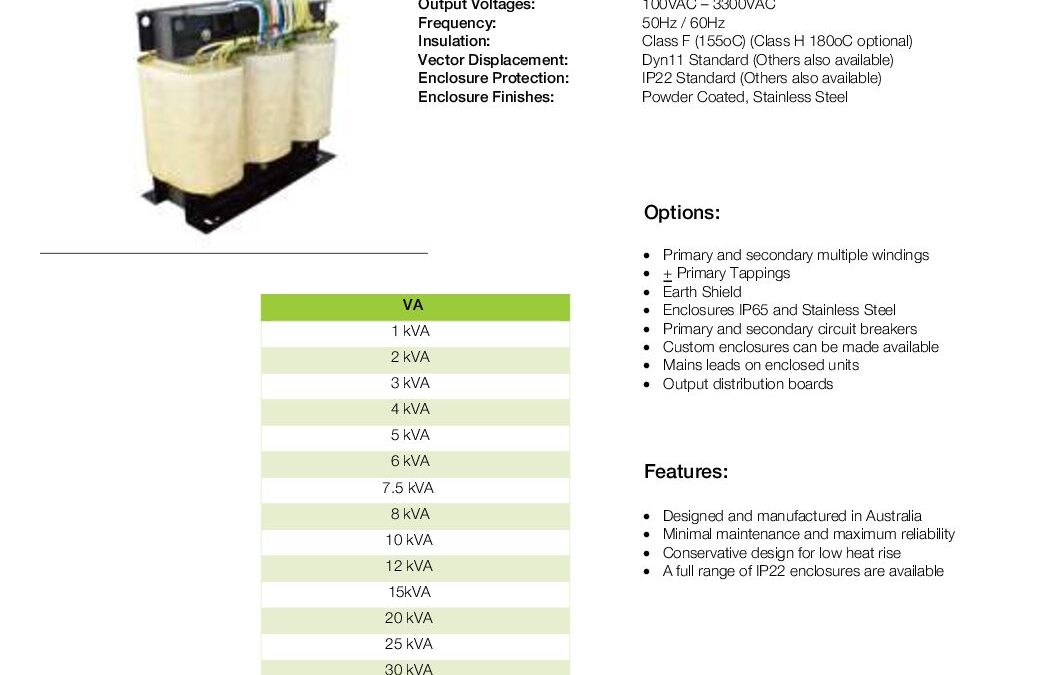 POA 3 Phase Isolation Transformer brochure | Power On Australia | Power ...