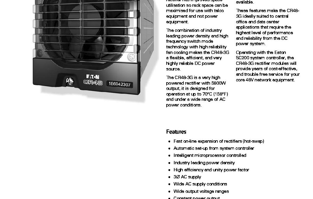 Eaton CR48-3G Rectifier - Product Brochure | Power On Australia | Power ...